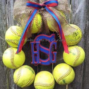 Monogram Softball Wreath With Burlap And Ribbon on Luulla