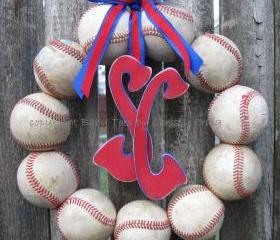 Baseball Love Wreath - With Two Distressed Letters Or Numbers on Luulla