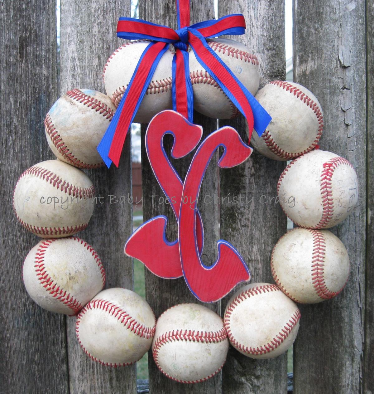 Baseball Love Wreath - With Two Distressed Letters Or Numbers on Luulla