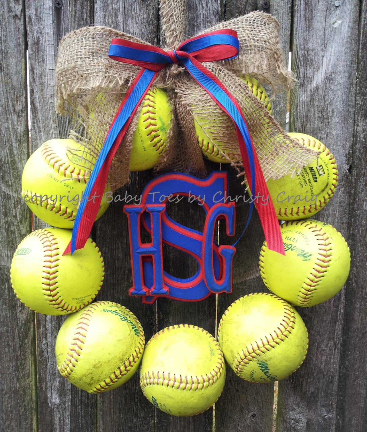 Monogram Softball Wreath With Burlap And Ribbon on Luulla
